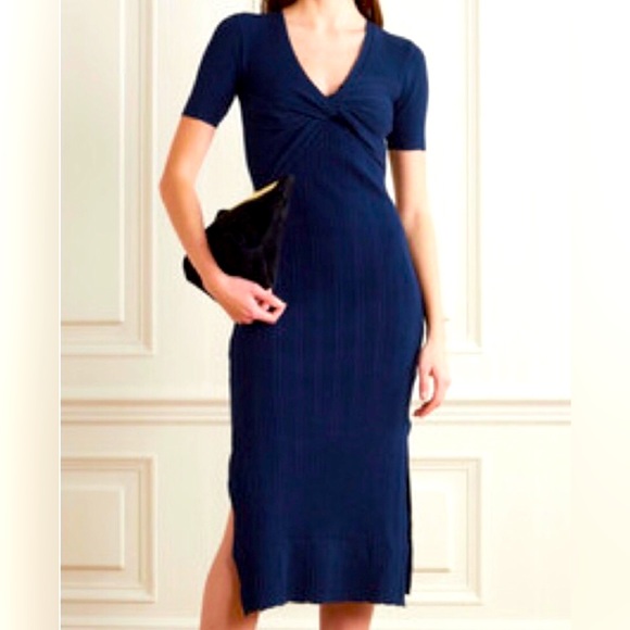 Frame Denim | Dresses | Frame Twist Front Stretch Ribbed Navy Blue Midi ...